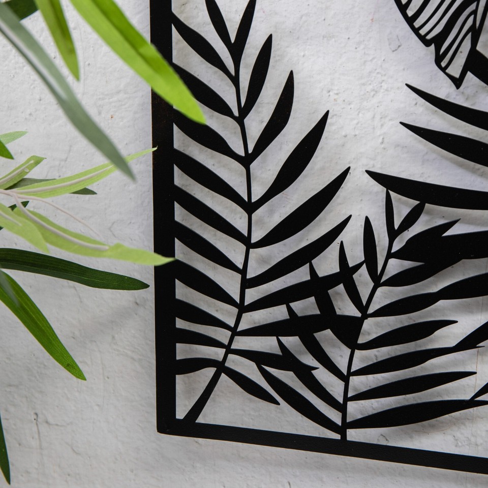 Black Metal Fern Palm Leaf Wall Art Garden Sculpture Plaque Screen Home ...