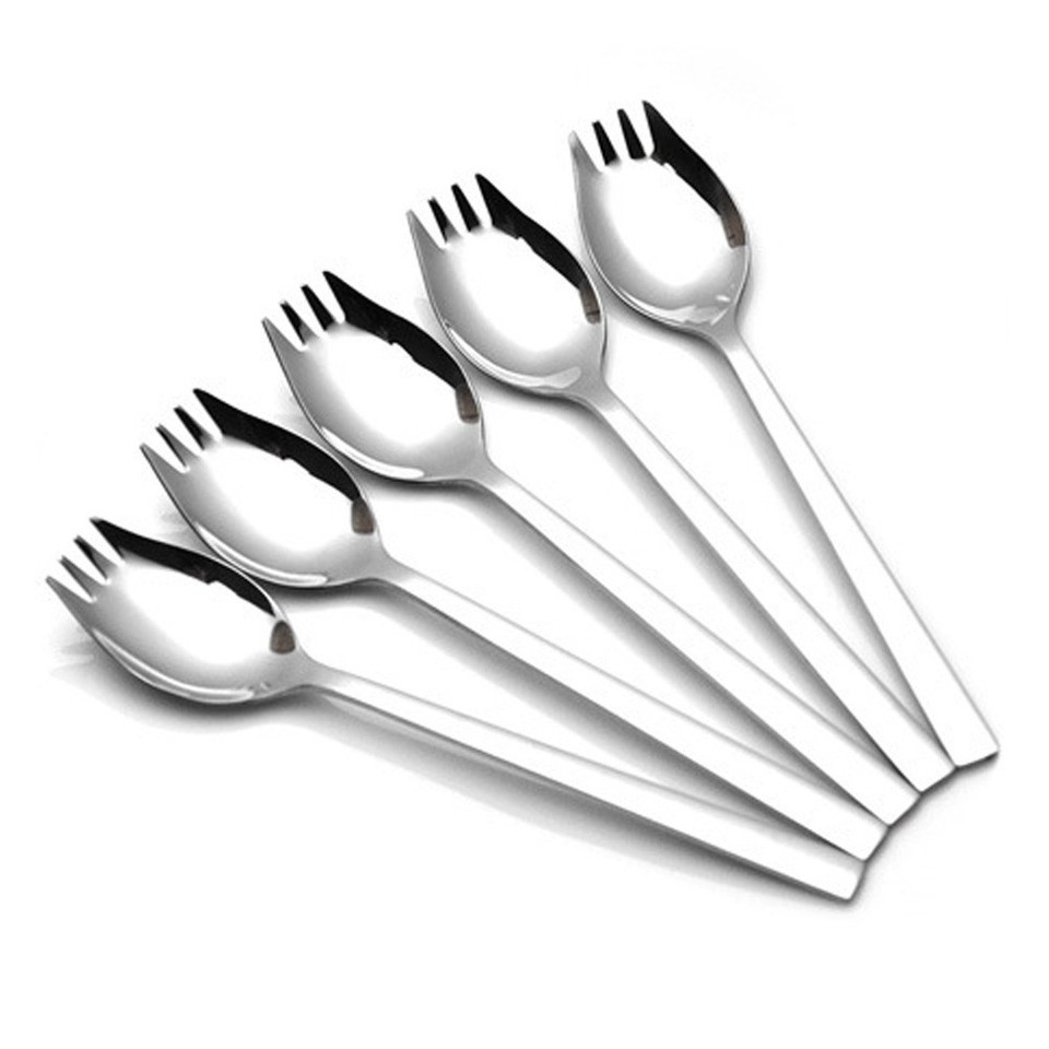 6 Pcs Stainless Steel 304 Salad Spoons Long Handle Heavy Duty Spork ...