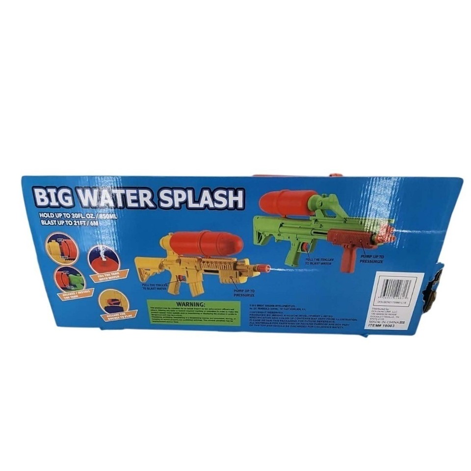 Big Water Splash Blaster Toy Kids OS Green NEW 30oz Capacity Pump ...