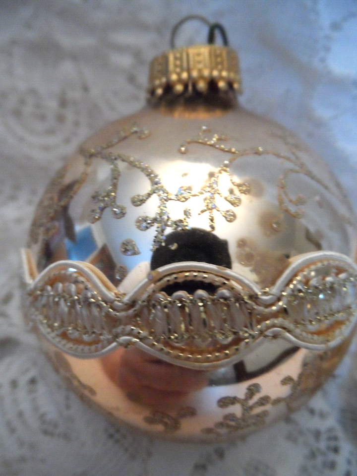 Vintage Christmas Ornament - 2 SIGNED K GOLD BALLS w/GLITTER & RIBBON ...
