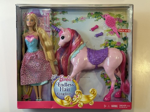 Barbie Endless Hair Kingdom Princess Doll and Pink Glitter Unicorn Set ...