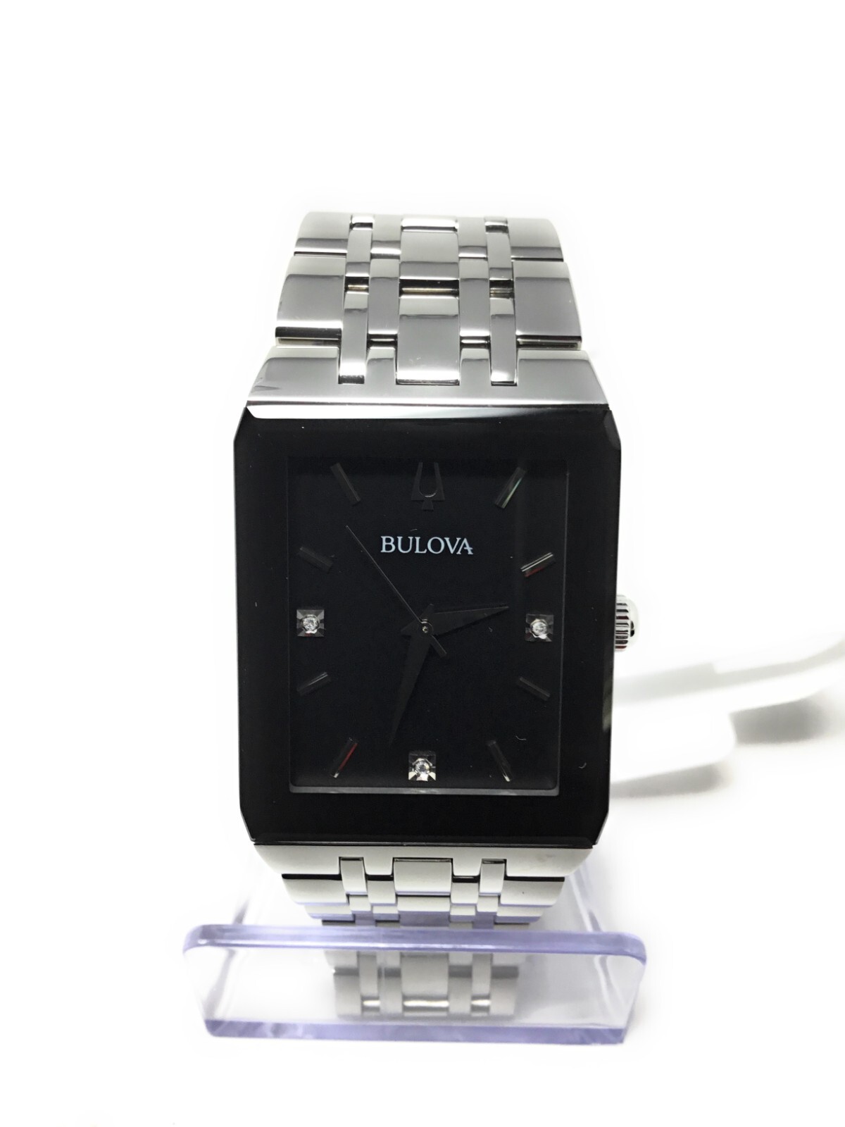 Bulova Quadtra Men's Quartz Diamond Accent Black Dial Watch 30mm 96D145