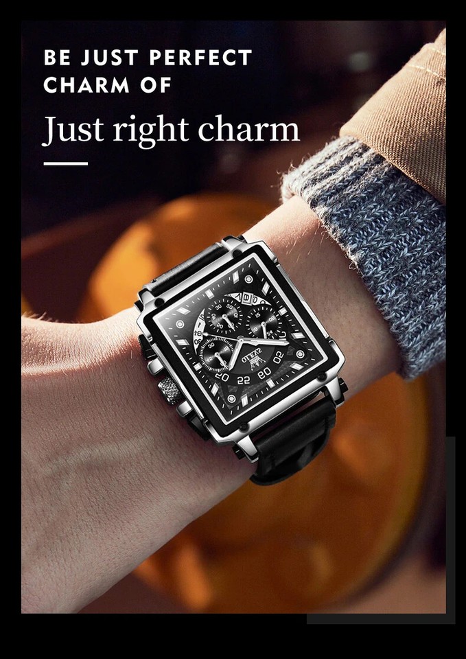 OLEVS Waterproof Sports Watches Men Quartz Leather Watch Luminous ...