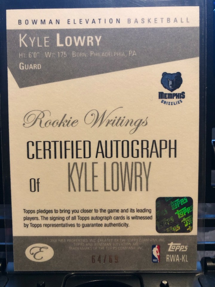 2006-07 Bowman Elevation Rookie Writing Autographs Red #KL Kyle Lowry ...