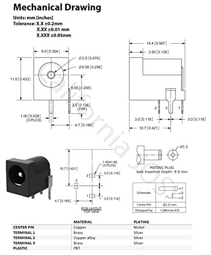 Breadboard-Friendly 2.1mm PCB Mounting Female DC Power Barrel Jack ...