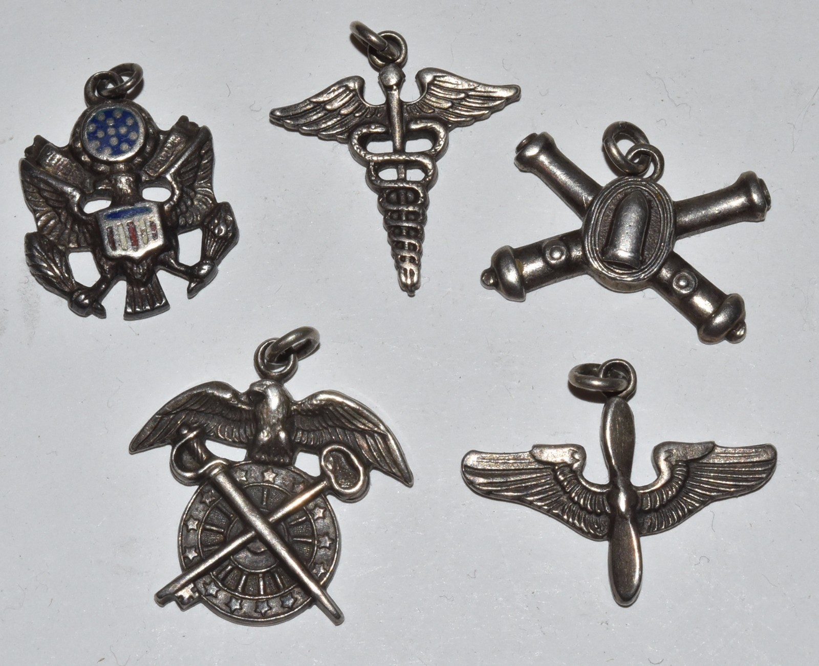 Vtg WWII Sterling Silver Military Charms Bracelet Artillery Army YOU ...
