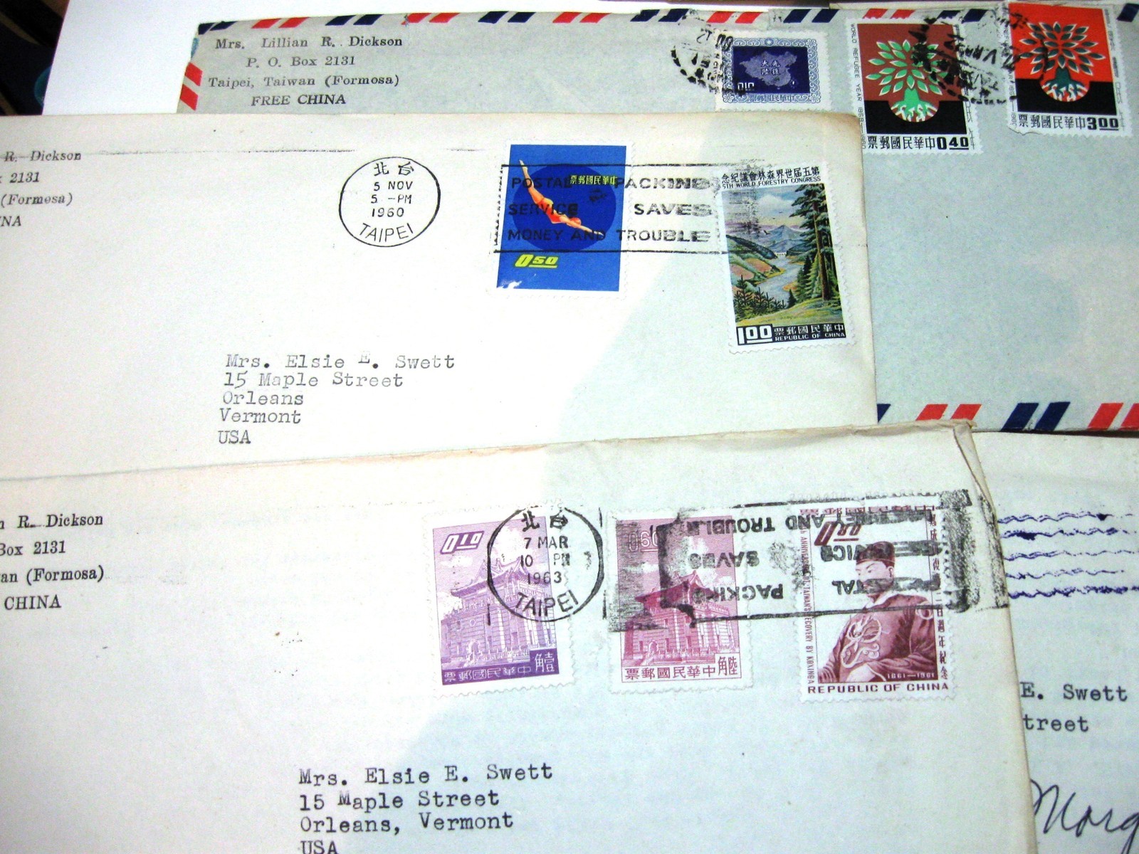 Stamped, Postmarked Envelopes; Taipei, Taiwan, (Formosa) Free China ...