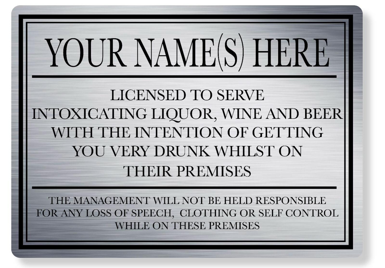 Personalised Pub Bar Licensee Aluminium Metal Sign Customised Name ...