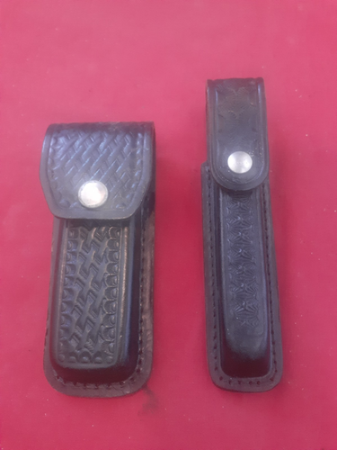 Black Basketweave Leather Buck Knife Sheath Mini Maglite Flashlight ...