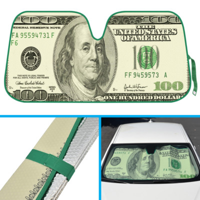 Funny $100 Dollar Bill Car Sun Shade - Reflective Windshield Heat UV ...