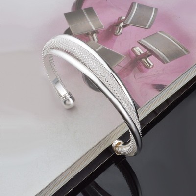 Womens 925 Sterling Silver Plated 15mm Open Cuff Ball End Bangle ...