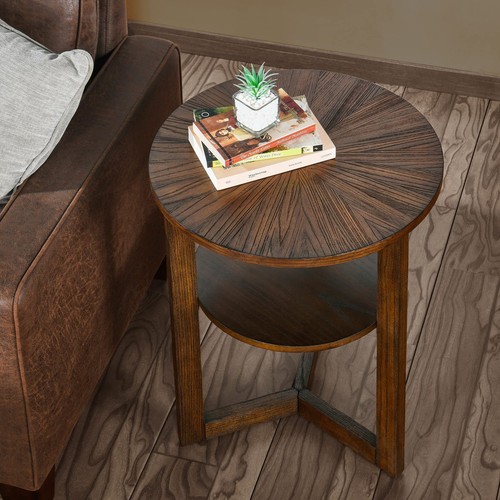 Small Round End Table with Storage Open Shelf, 19.3" Narrow Sofa Side ...
