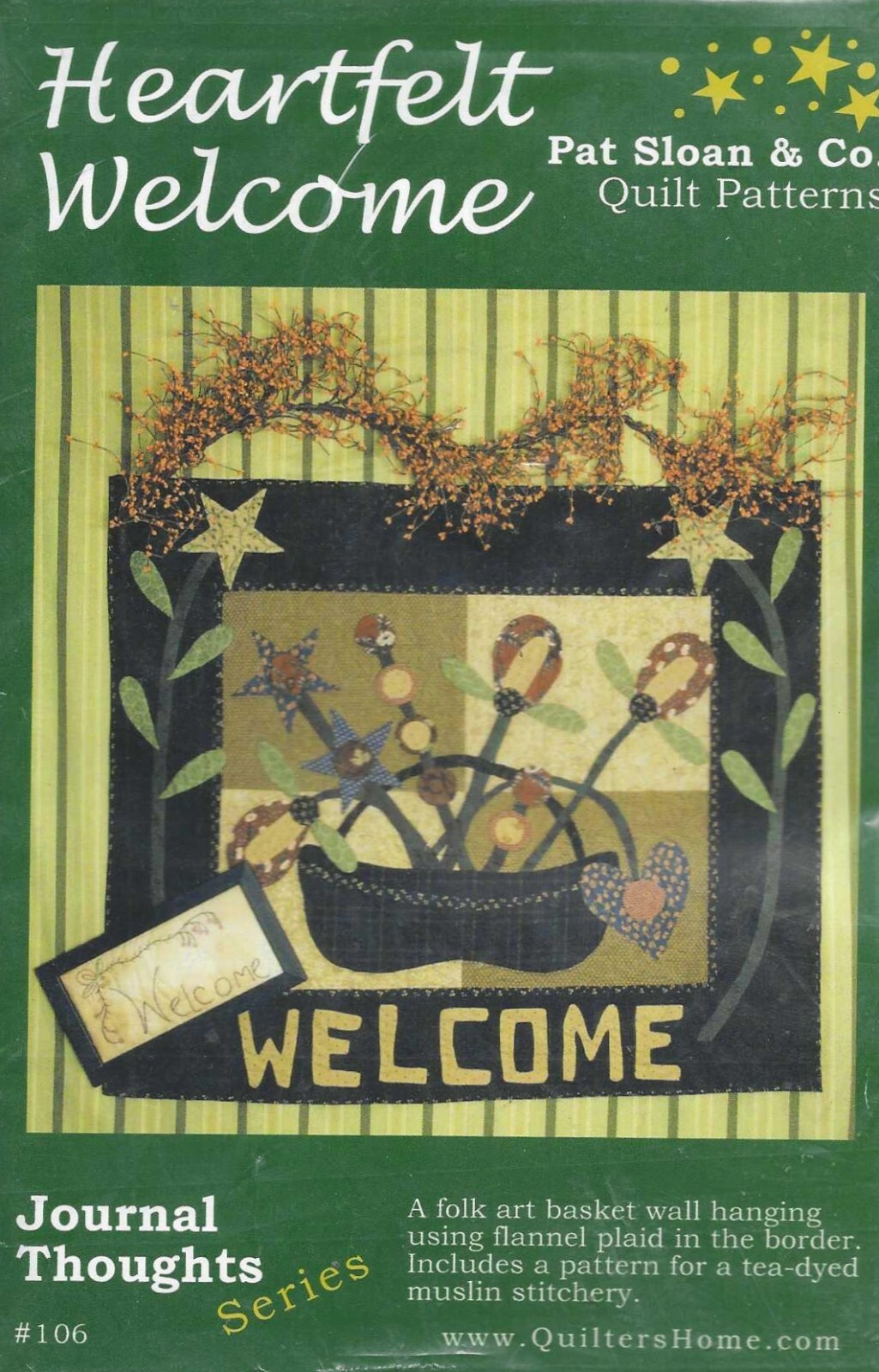 Primitive Flower Basket Quilt Pattern Pat Sloan Prim UNCUT 41 x 35.5 ...