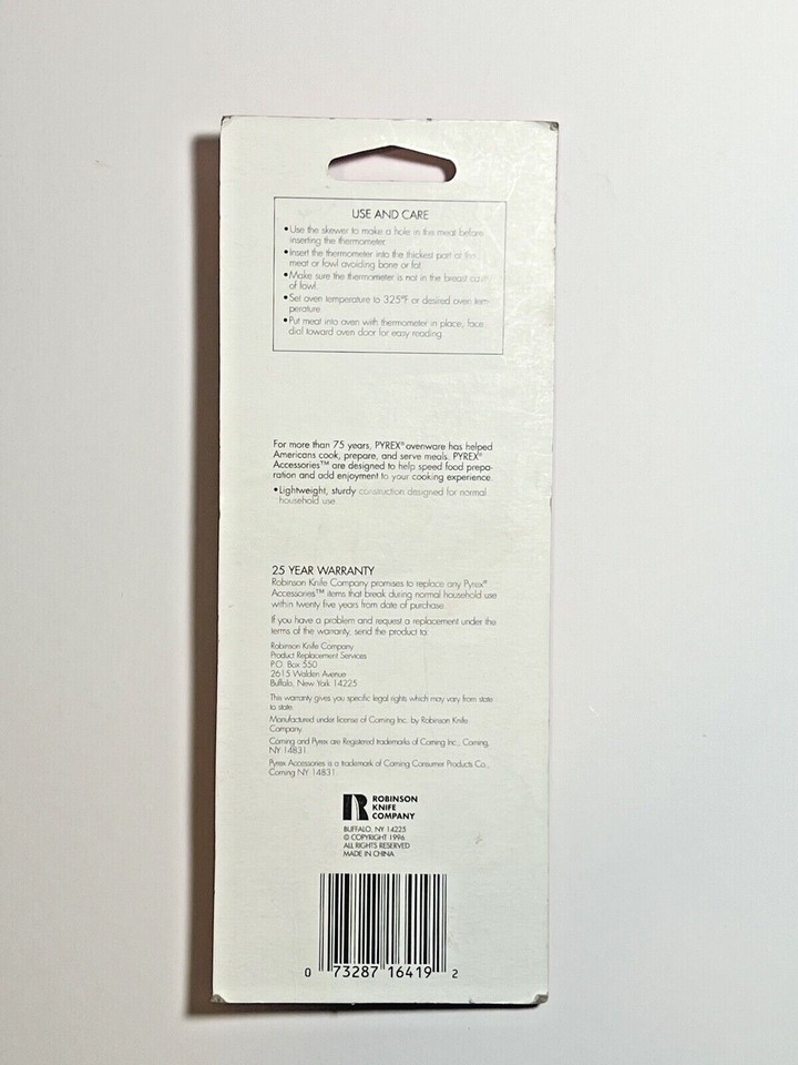 Pyrex Accessories Meat & Poultry Thermometer With Insert Skewer # 16419 ...