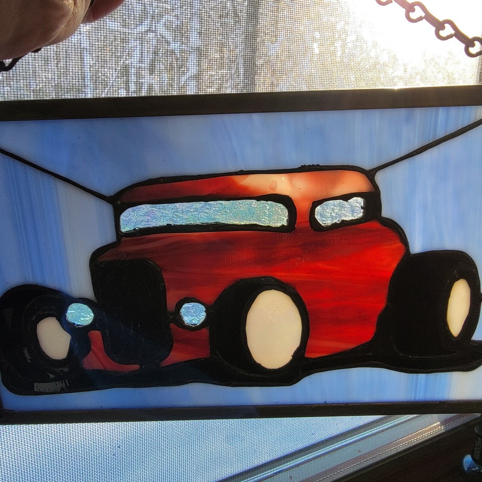 Hod Rod Stained Glass Panel, stained glass art, 1950's art, Rockabilly ...