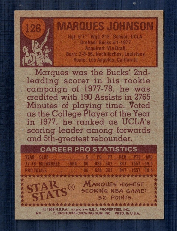 1978-79 Topps Marques Johnson (RC) #126 Milwaukee Bucks MINT | eBay