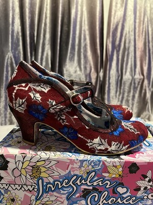 Irregular Choice Euro 43 “Nicely Done” Red Floral Christmas Low Court ...