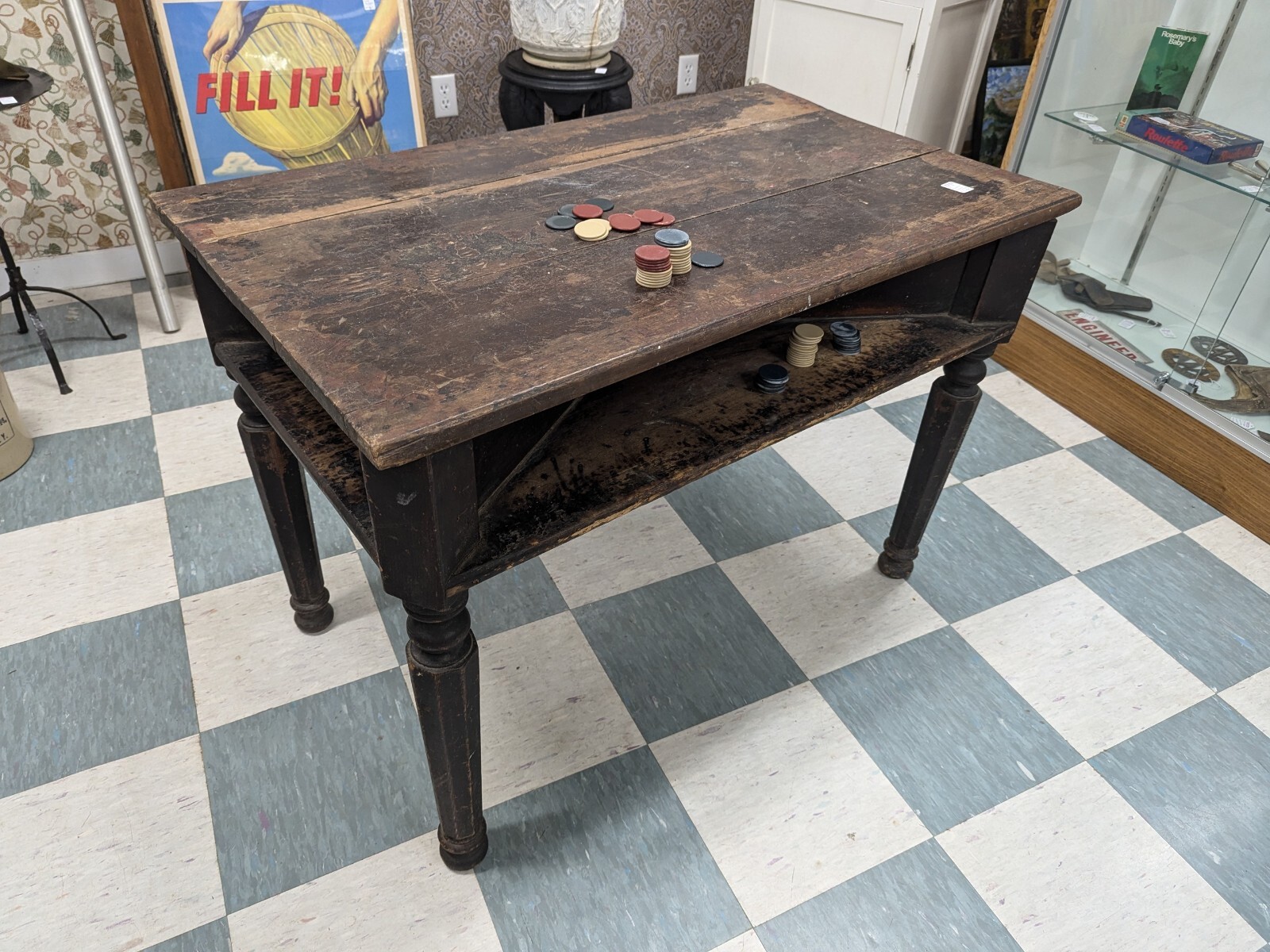 😲 Antique Tavern Old West Poker Table Gaming Rare 😍 Kitchen Desk | eBay