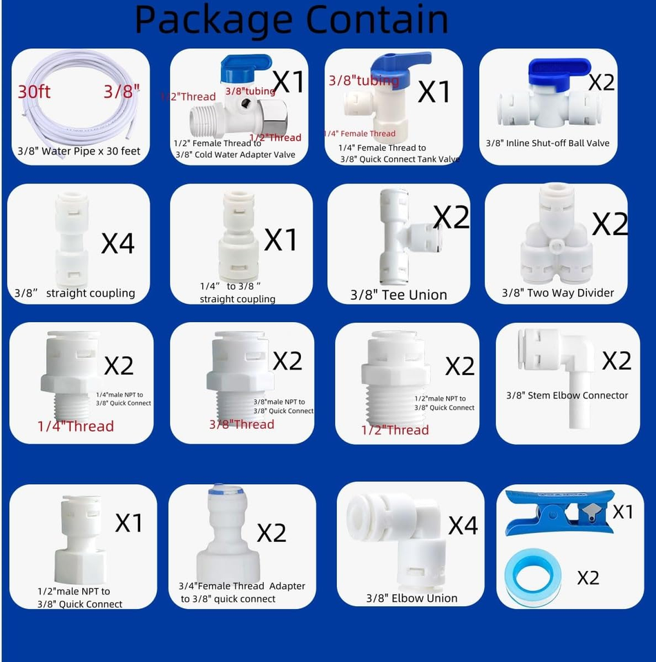 NSF Certified CCK Tubing 3/8" O.D. Push to Connect Fittings for RO (Reverse Osmo 7445046288259| eBay
