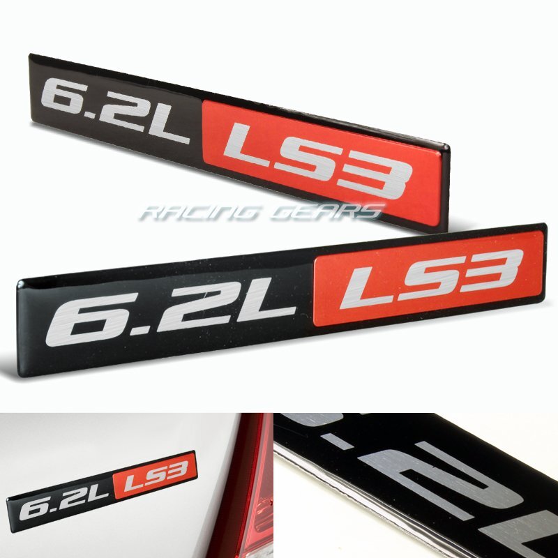 2 x Hood/Bumper/Trunk/Engine 6.2L LS3 Red & Black Emblem Sticker Badge ...