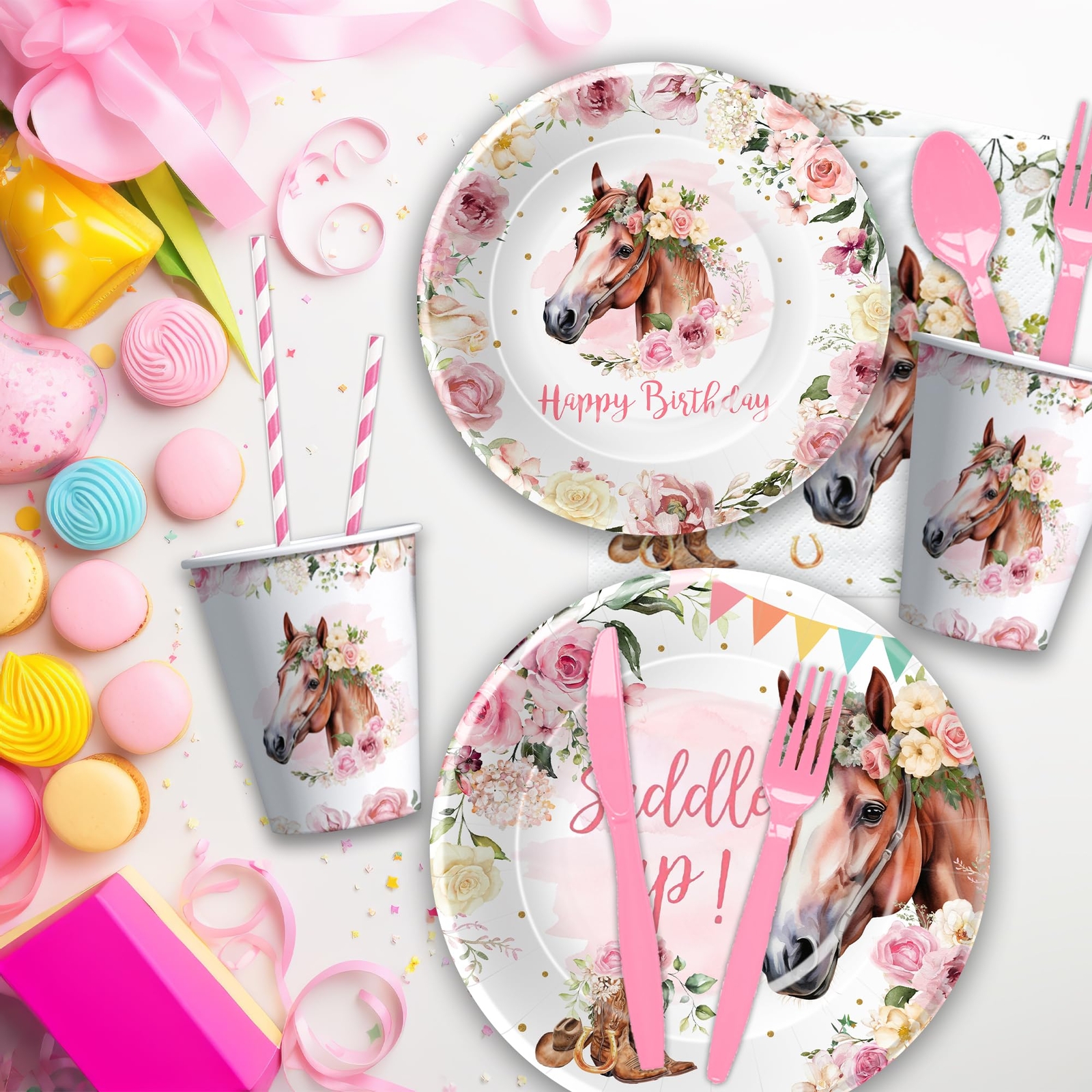 Cowgirl Party Decorations Tableware - Horse Theme Saddle Up Western ...
