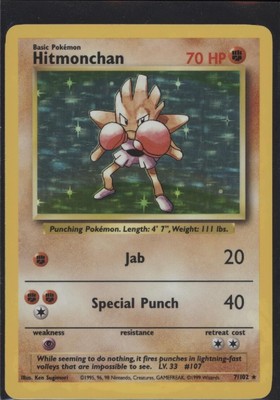 Hitmonchan Holo Rare 1999 WOTC Pokemon Card 7/102 Base Set ST Deck ...