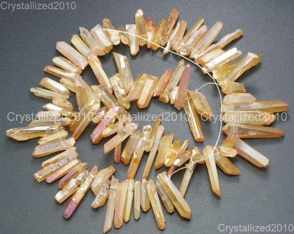 Metallic Titanium Coated Natural Quartz Crystal Stick Spike Pointed ...