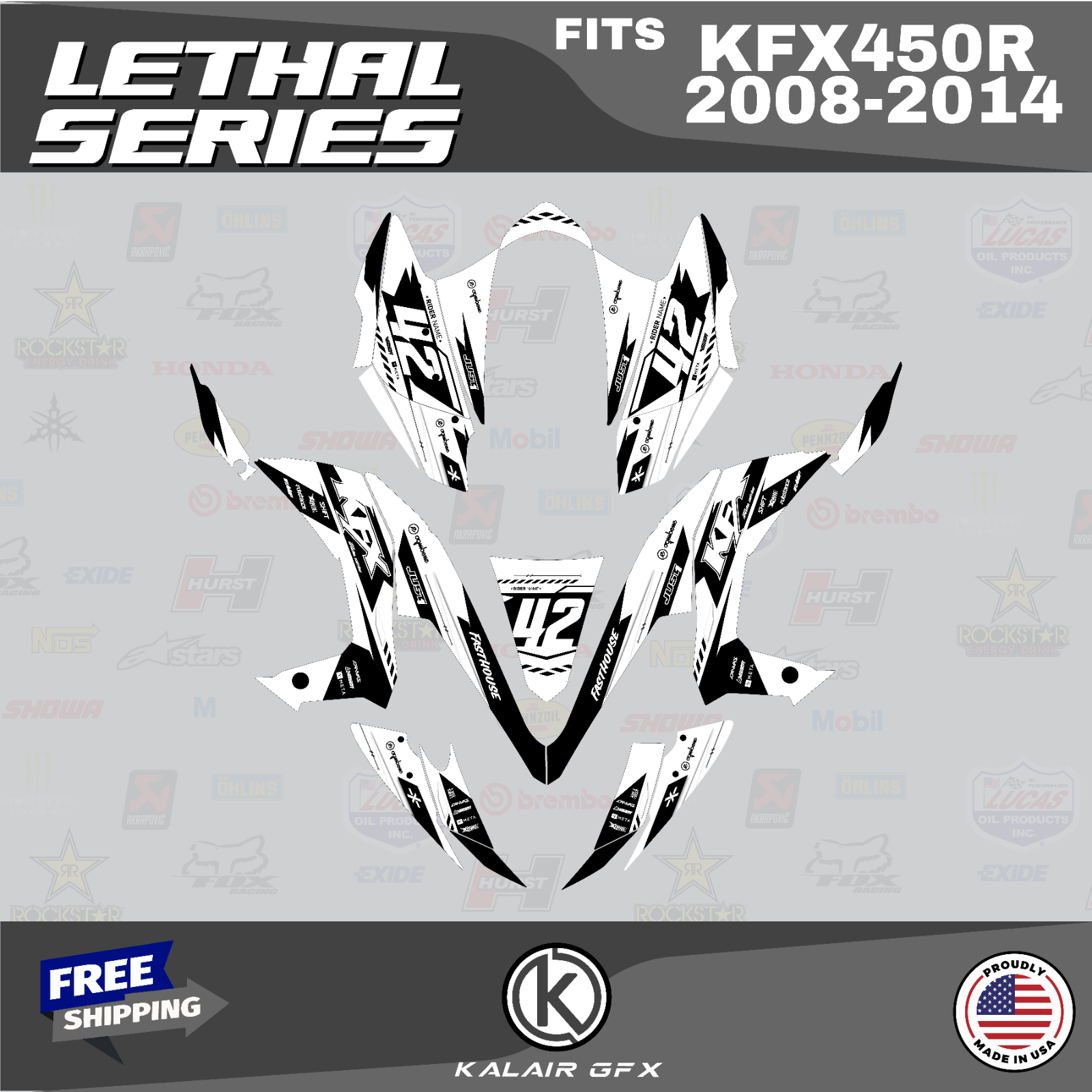 Graphics Kit for KAWASAKI KFX450R (2008-2014) Lethal Series - White 16 ...