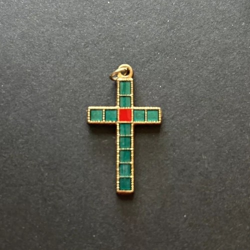 Vintage Turquoise Green Red Metal Cross Religious Christian Prayer ...