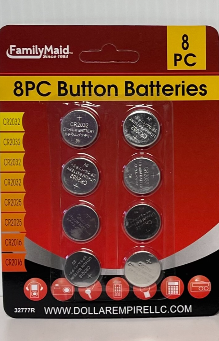 8 Assorted BUTTON BATTERY Cell Lithium Coin CR2032 CR2025 CR2016 ...