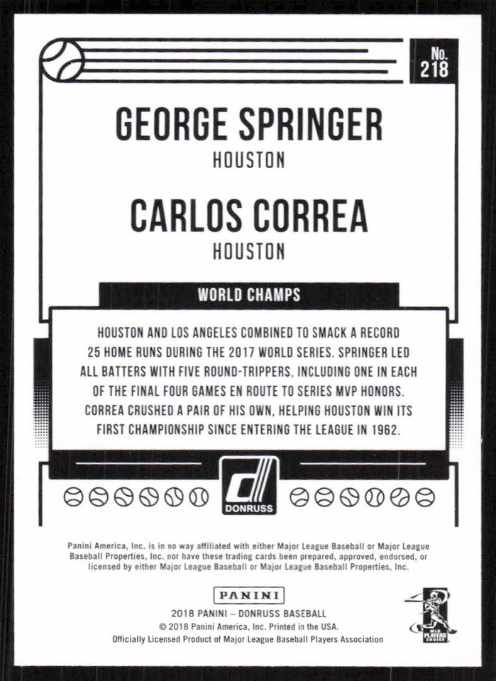 2018 Donruss #218 George Springer / Carlos Correa - FREE SHIPPING | eBay