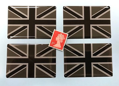 4 x Union Jack Flag Stickers Domed Finish Black & 2 Tone Grey 64mm x ...