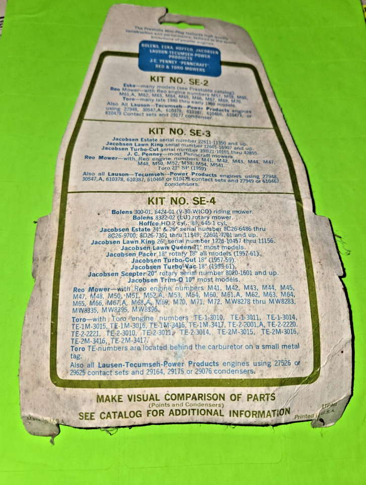 WICO POINTS & CONDENSER & SPARK PLUG X11030 X11000 BOLENS JACOBSEN ...