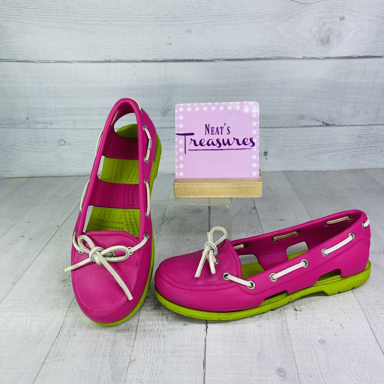 Crocs BEACH LINE Pink Green Comfort Close Toe Slip On… - Gem