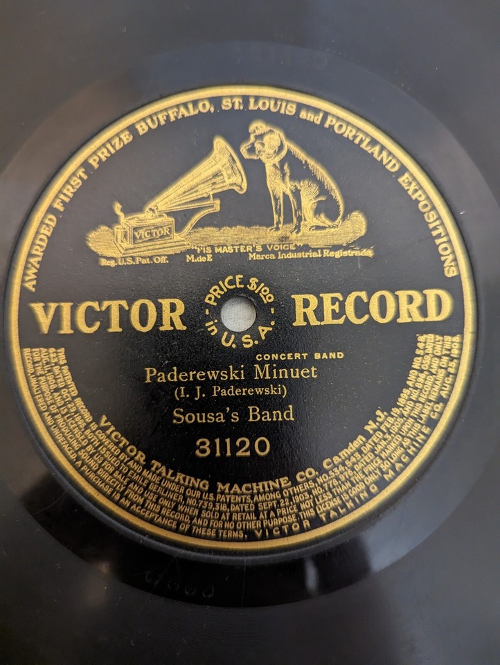 Victor 78 RPM 12" Sousa's Band Minuet Paderewski 31120 Original 1904 ...