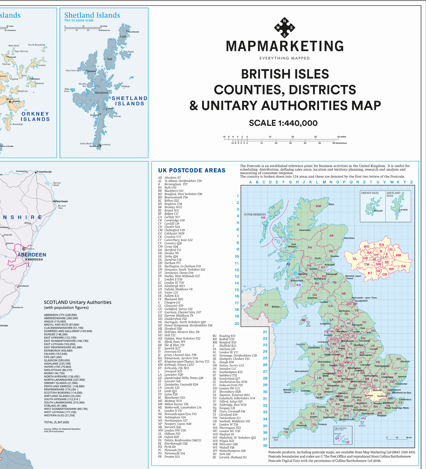 UK Wall Map – Large Laminated Map, Counties, Districts, Postcode And ...