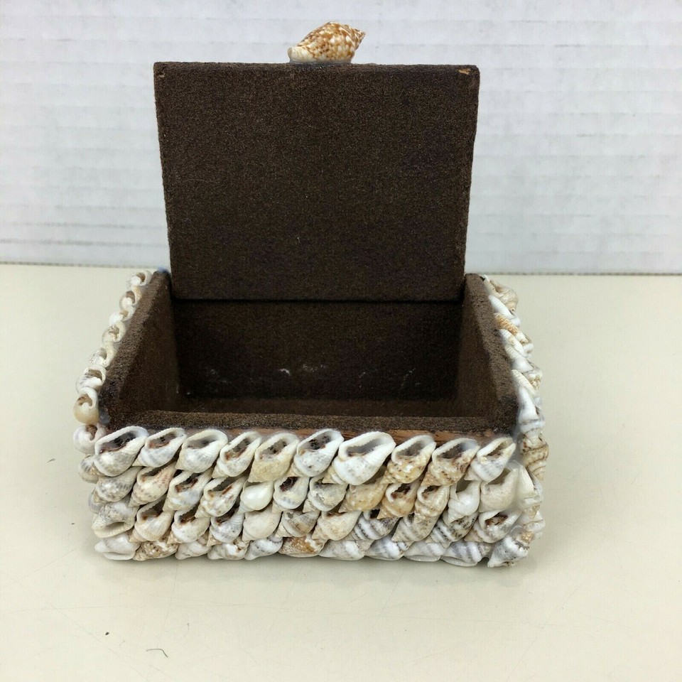 Shell Trinket Box Felt Lined Salior Nautical Small Shell Seashore Decor ...