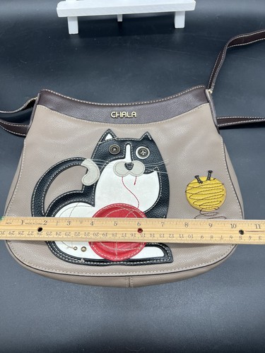 CHALA Two Toned Brown Purse Crossbody Faux Leather Black/White Cat | eBay
