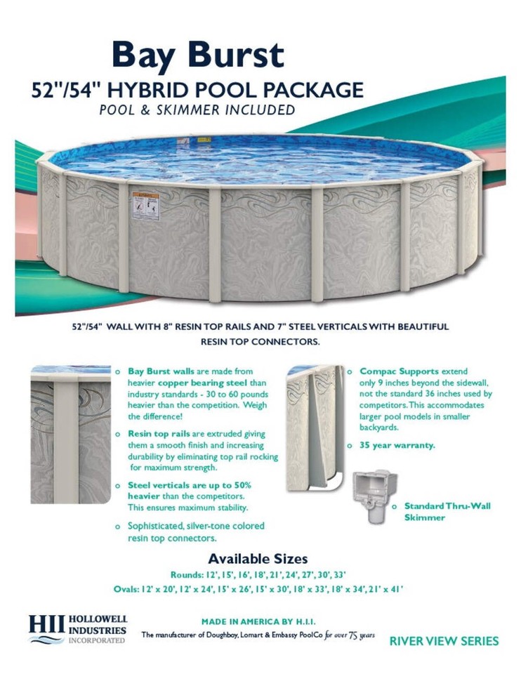HII Bay Burst Hybrid 52" or 54" Tall Above Ground Pool Kit plus Starter ...