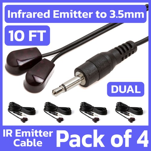 4 Pack 10 Feet Dual IR Emitter Extender Cable 3.5 mm Stick-On Infrared ...