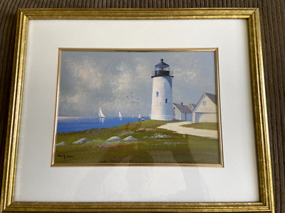 Rare Val McGann Painting "Bass Harbor Light House" Me. | eBay