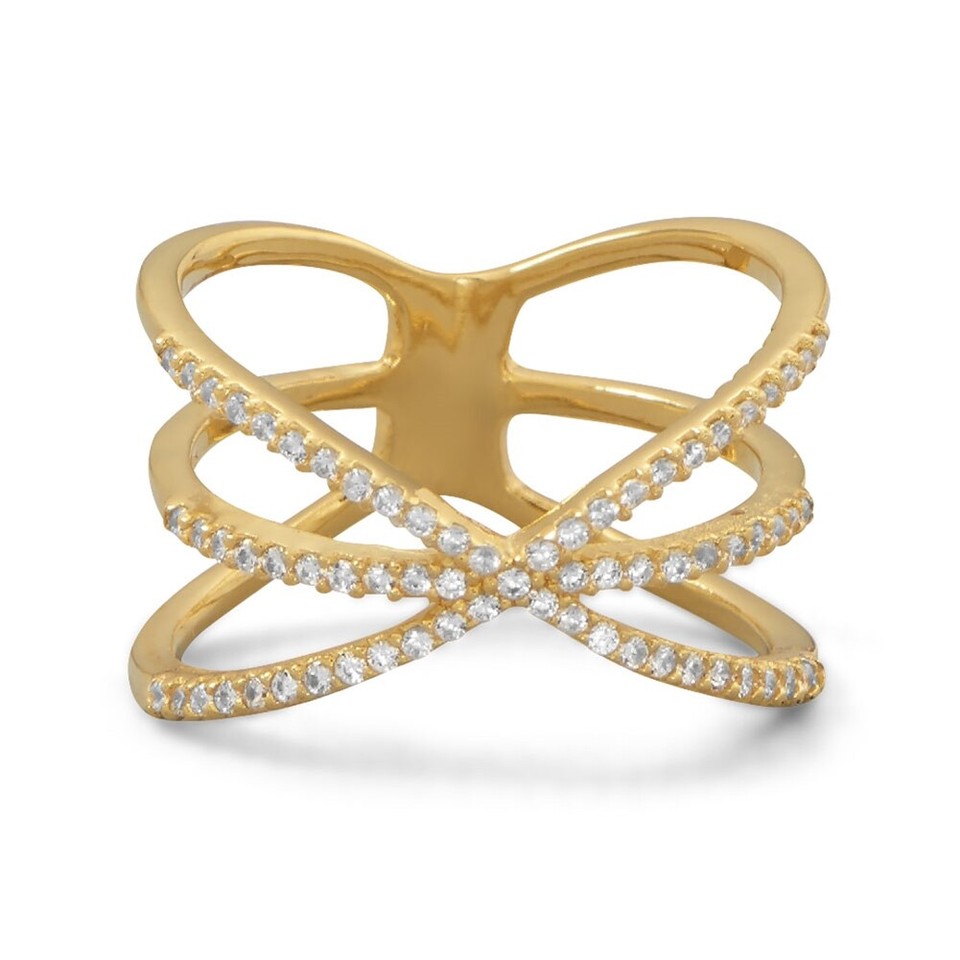 Three-Row Criss Cross Stacking Band Ring with Cubic Zirconia Gold ...