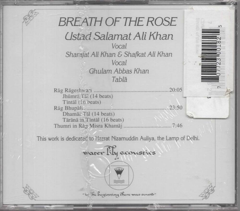 Breath Of The Rose Ustad Salamat Ali Khan CD NEU Water Lily Acoustics ...