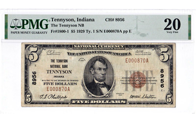 $5 1929 T1 National TENNYSON Indiana IN "Extremely Rare" ((Only 7 on ...