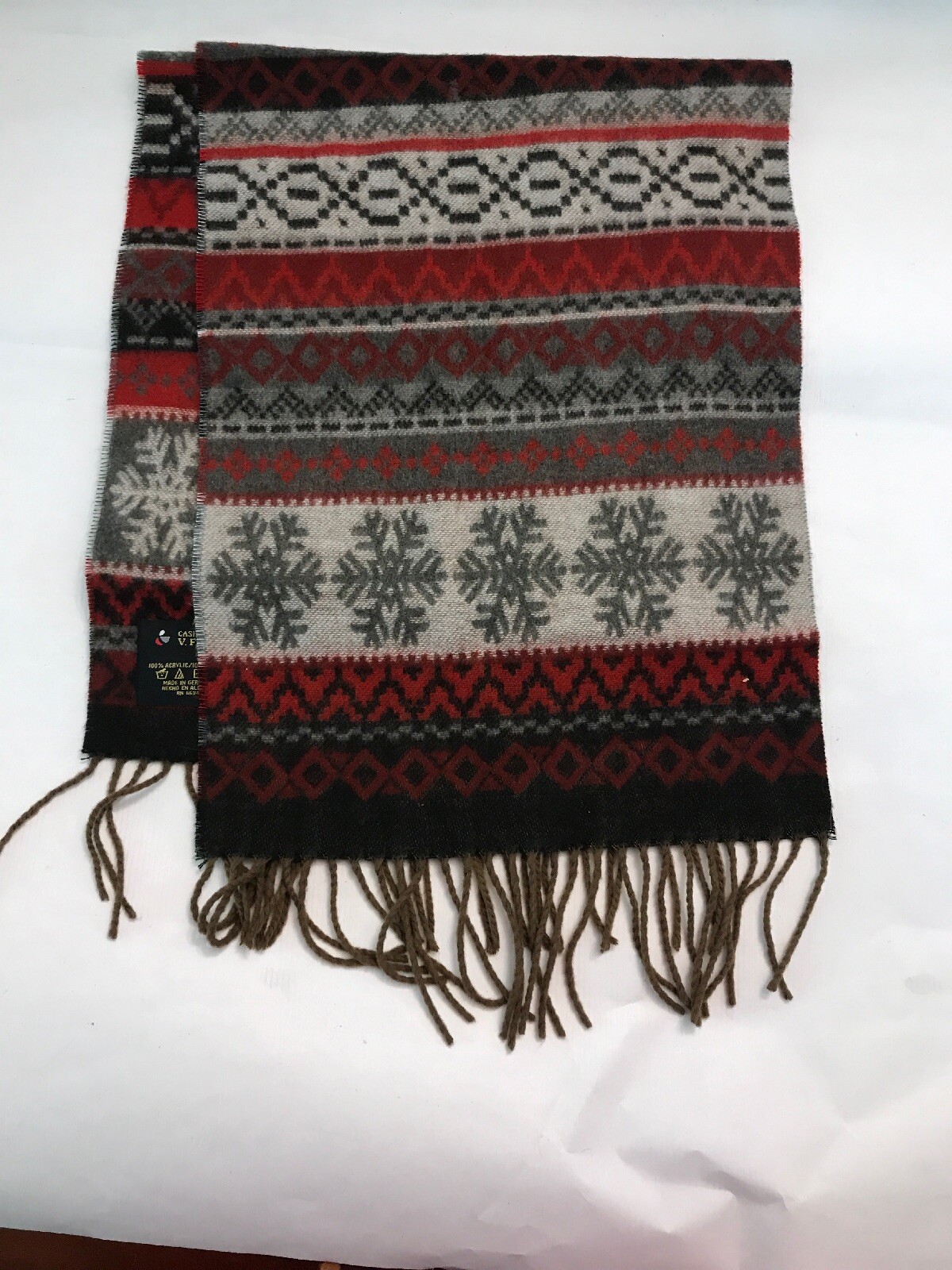 Nordic Scarf V. Fraas Cashmik Made in Germany Red Black Gray Stripes ...