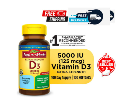 Extra Strength Vitamin D3 5000 IU (125 Mcg) Softgels, Dietary ...