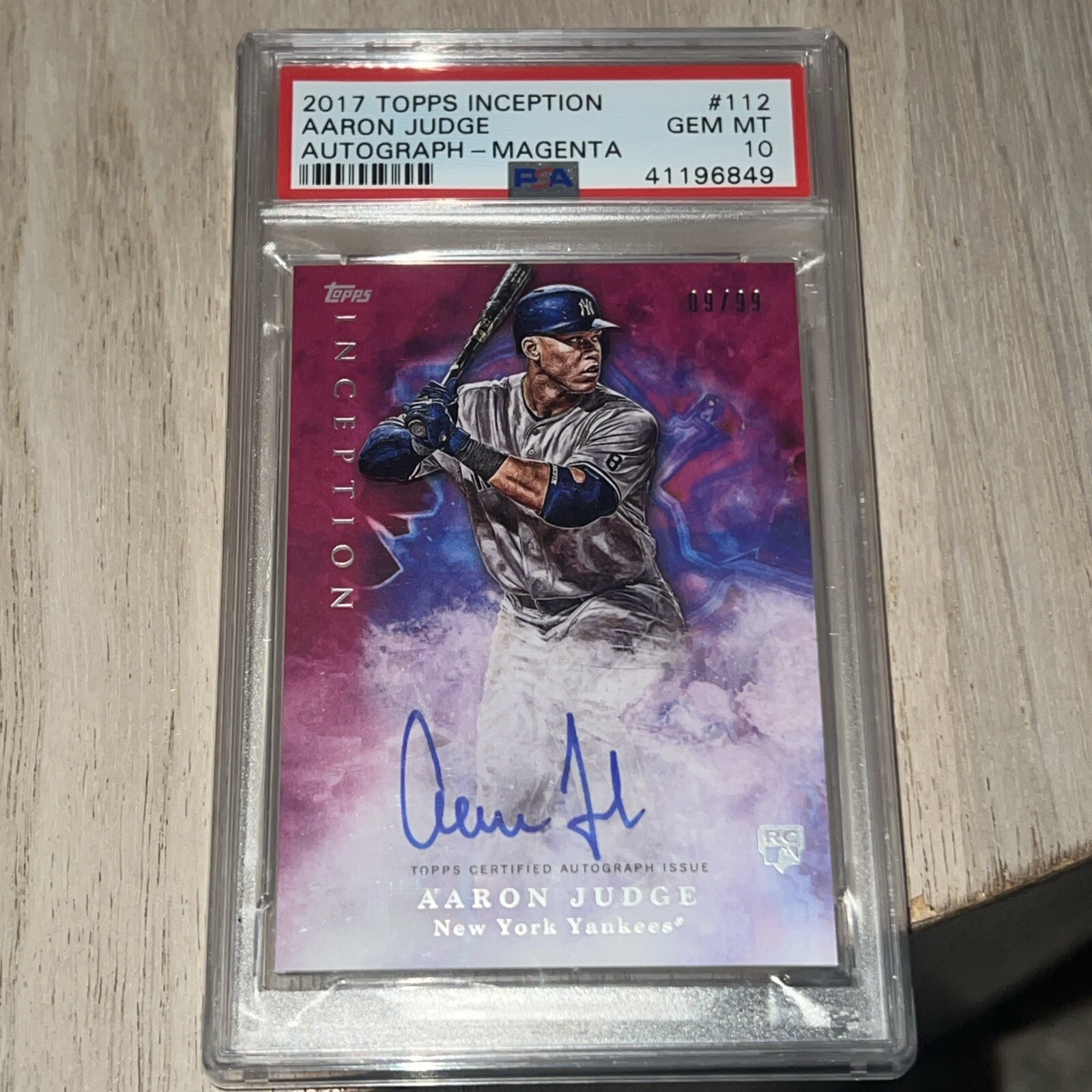 2017 Topps Inception Aaron Judge autograph Magenta 09/99 psa gem mt 10 ...
