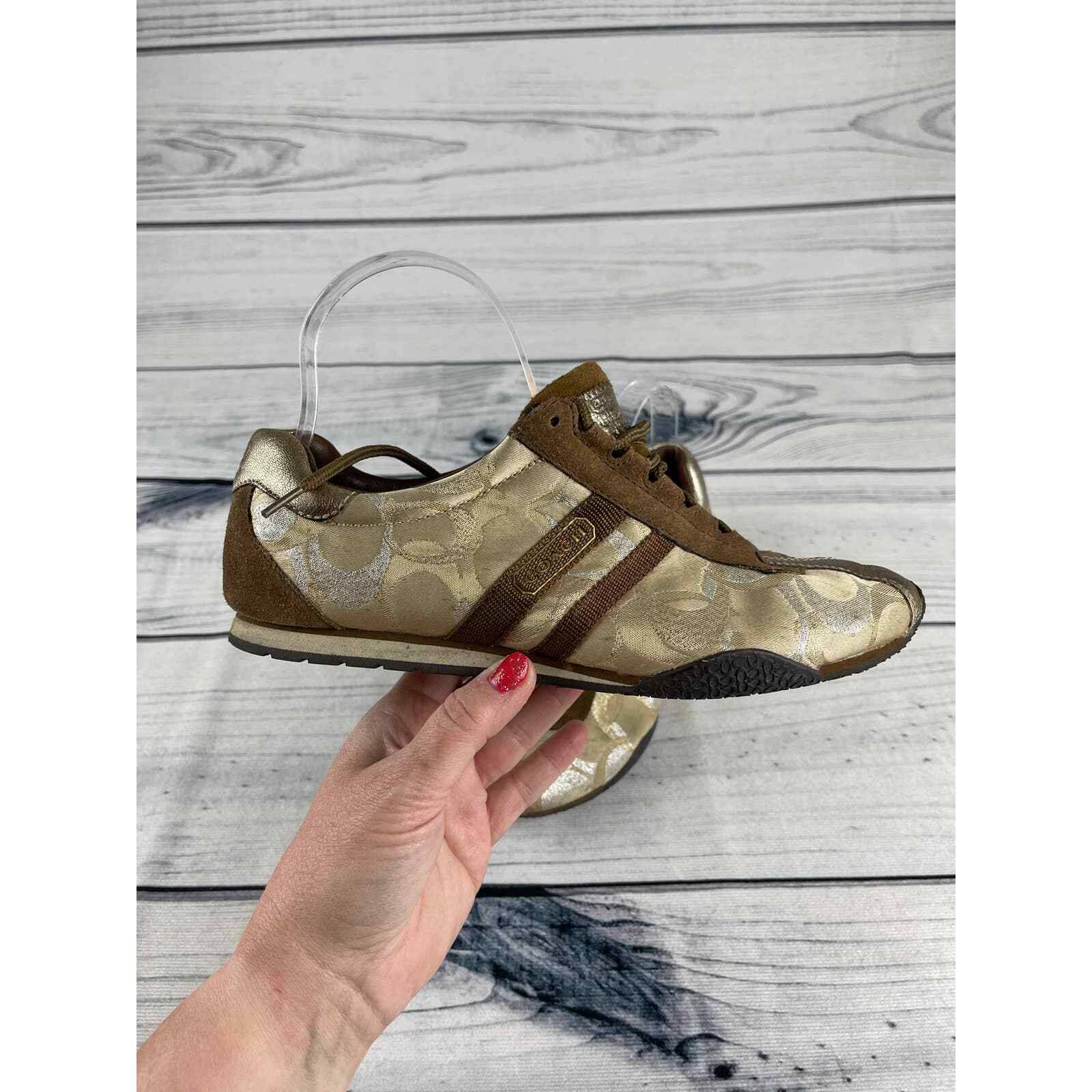 Coach Kate Sneaker Gold Brown Signature Cloth Leather… - Gem