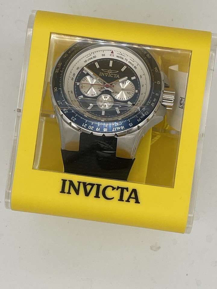 Mens Invicta Aviator Stainless Steel Quartz Watch 32916 Black Blue ...
