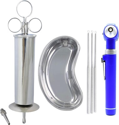 6 Pc Ear Wax Removal Syringe Ear Wax Remover Loop Curette Kidney ...